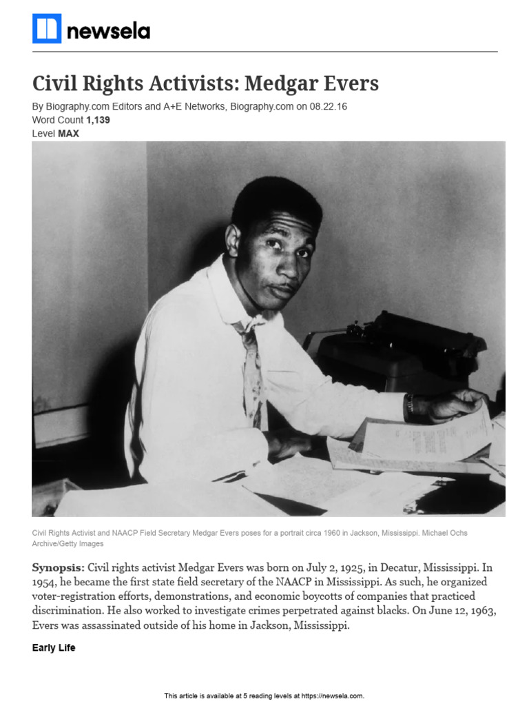 Medgar Evers: Civil Rights Legacy | PDF | The United States | Society ...