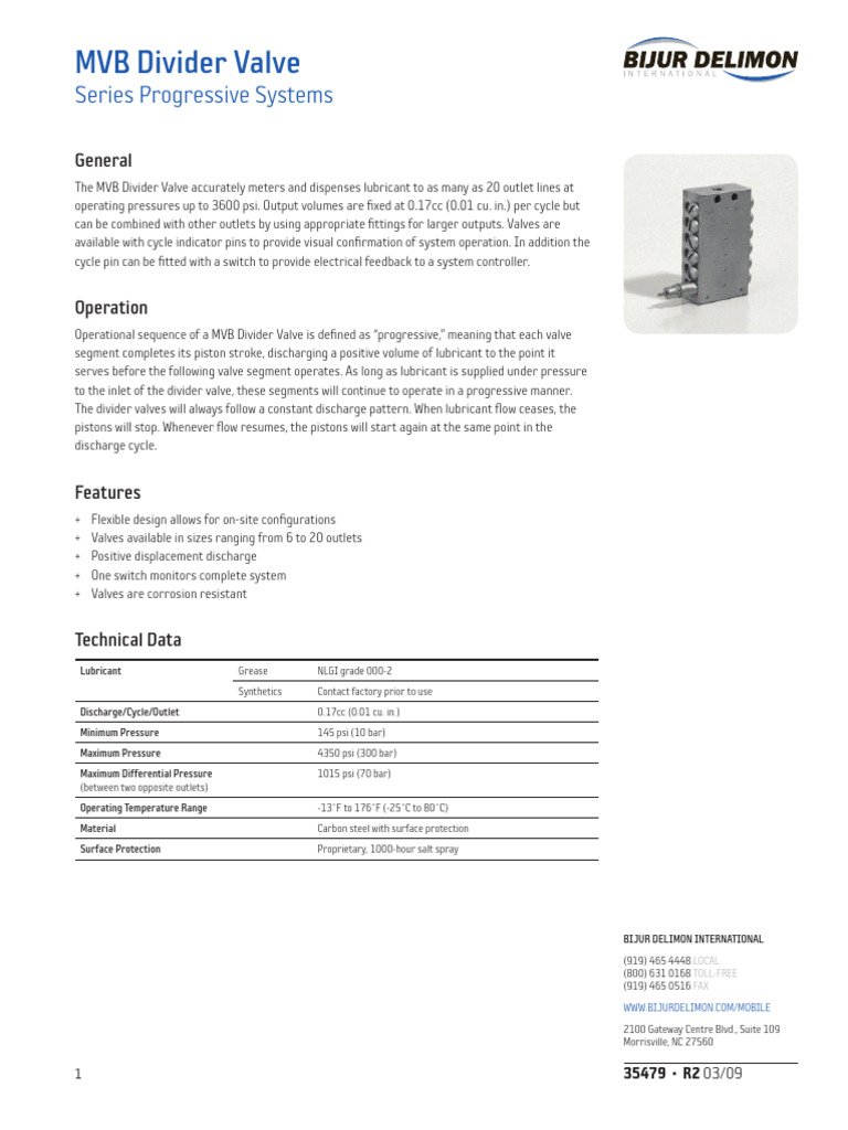MVB Divider Valve Overview and Specs | PDF | Valve | Piston