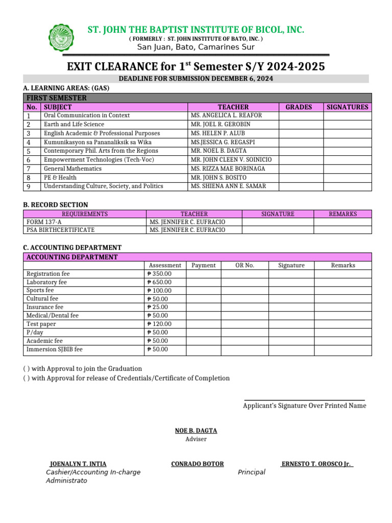 Exit Clearance & Graduation Application 2024 | PDF