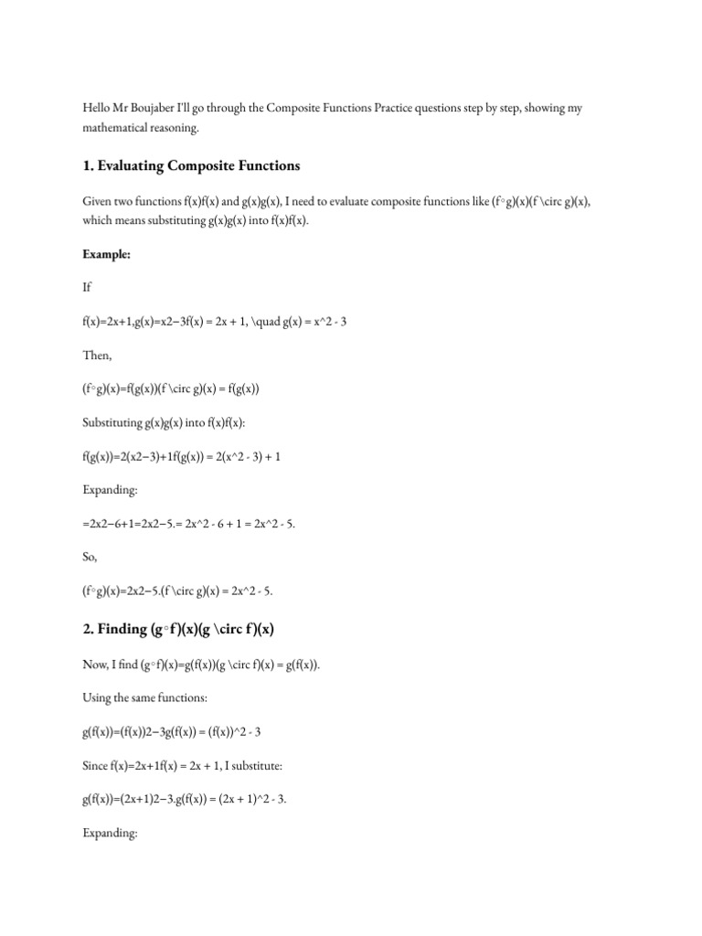 Composite Functions Practice | PDF