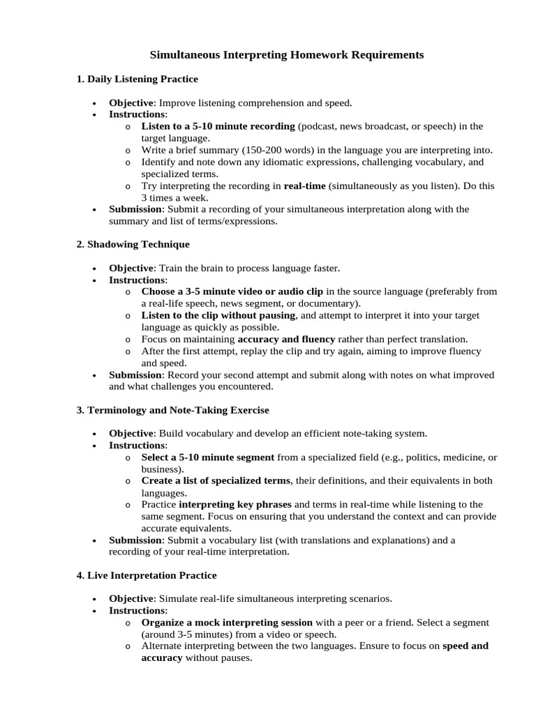 Home Work Assignments and Requirements | PDF | Translations | Fluency