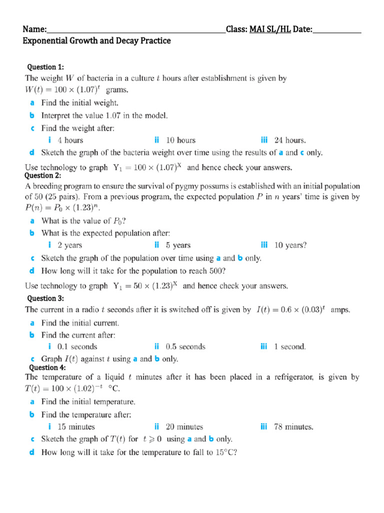 Exponential Growth and Decay Practice | PDF