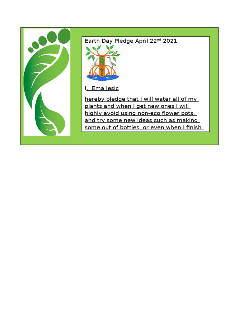 Earth Day Pledge | PDF