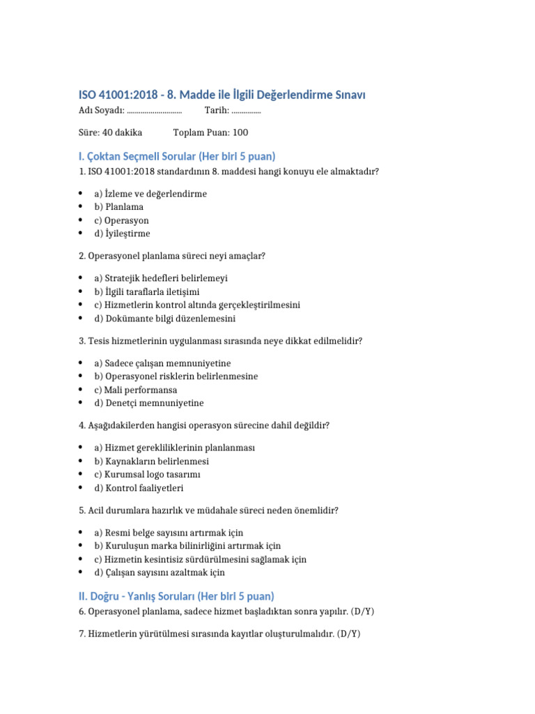 ISO 41001 Madde8 Sinav | PDF