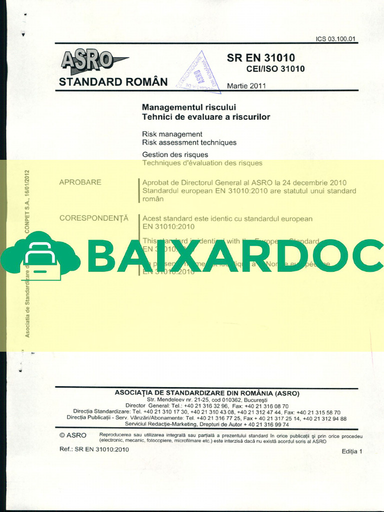 SR en 31010 2011 Managementul Riscului Tehnici de Evaluare | PDF