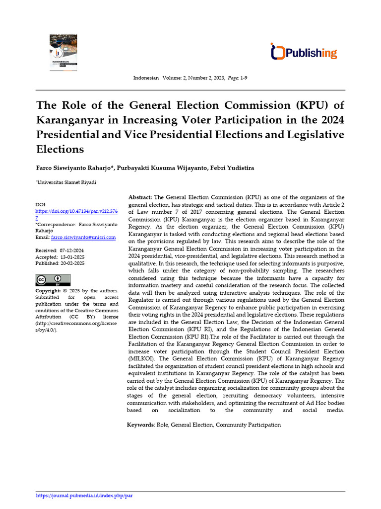 The Role of The General Election Commission KPU of | PDF | Elections ...