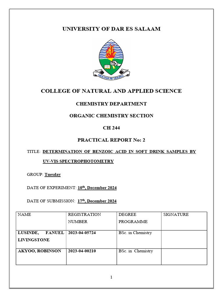 Determination of Benzoic Acid in Soft Drink Samples by Uv-Vis ...