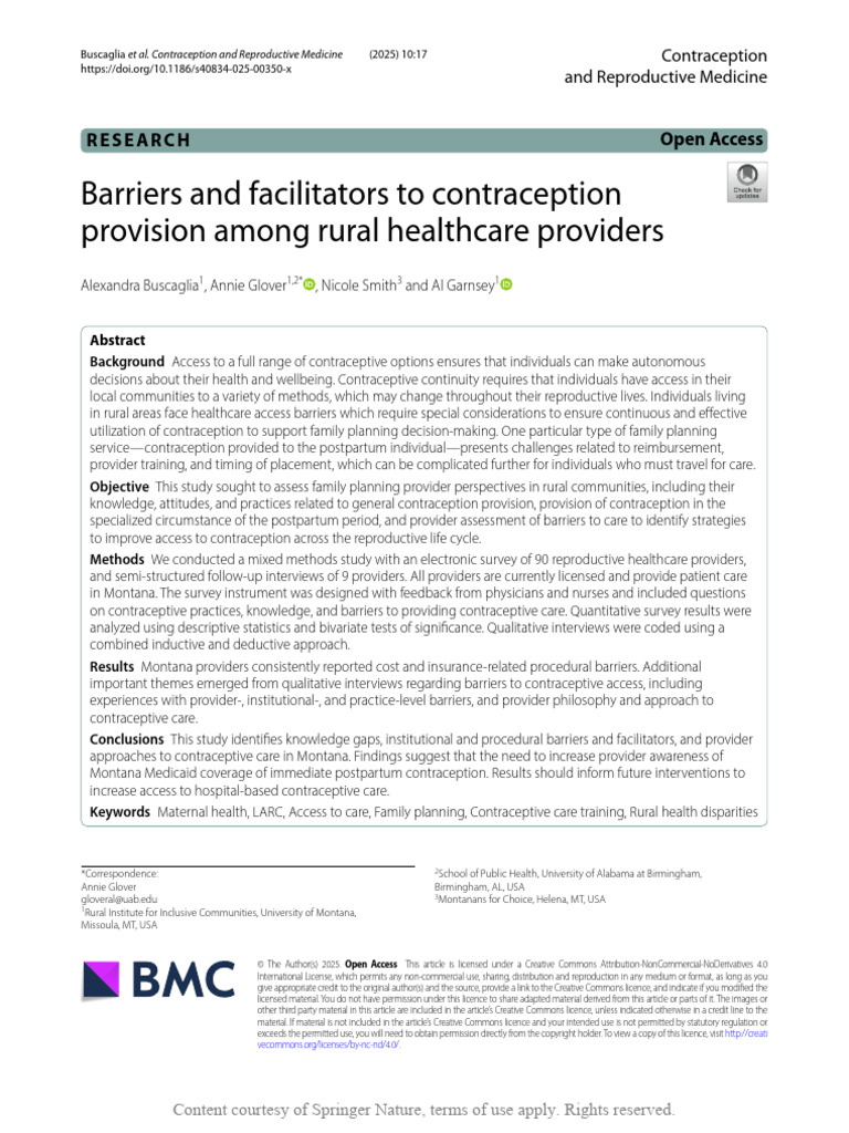 Barriers and Facilitators To Contraception Provisi | PDF | Birth ...