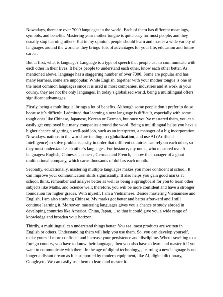 Benefits of Mastering Multiple Languages | PDF | Multilingualism ...