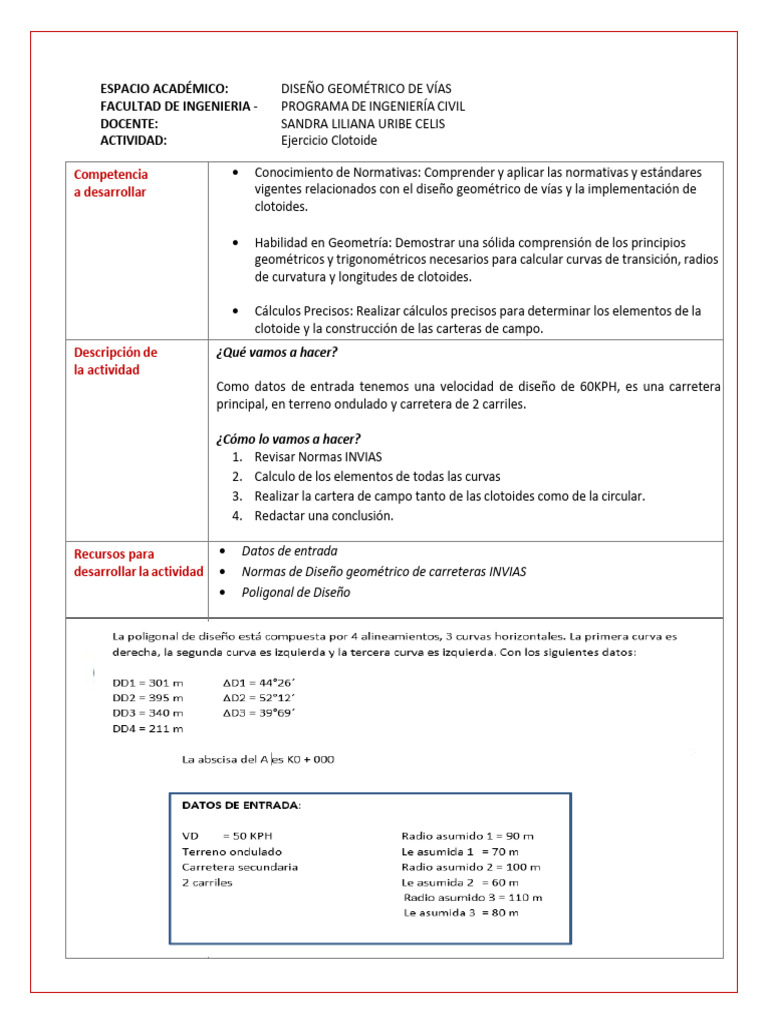 Actividad 2 - Ejercicio de Clotoides 2024 | PDF