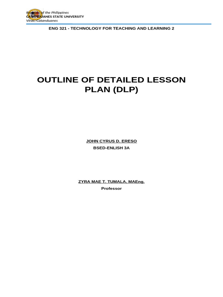 Outline of Detailed Lesson Plan | PDF | Lesson Plan | Plot (Narrative)