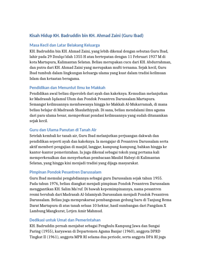 Kisah Hidup KH Badruddin Guru Ibad | PDF