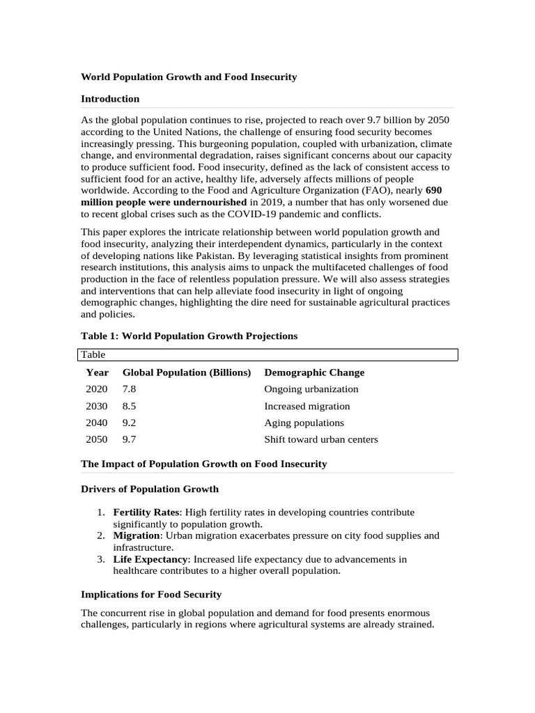 Population Growth and Food Security Challenges | PDF | Food Security ...