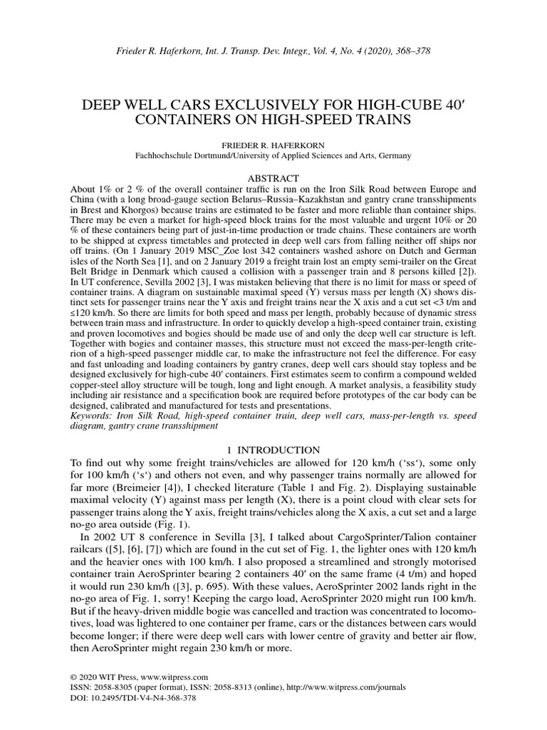 Deep Well Cars Exclusively For High-Cube 40 Containers On High-Speed ...