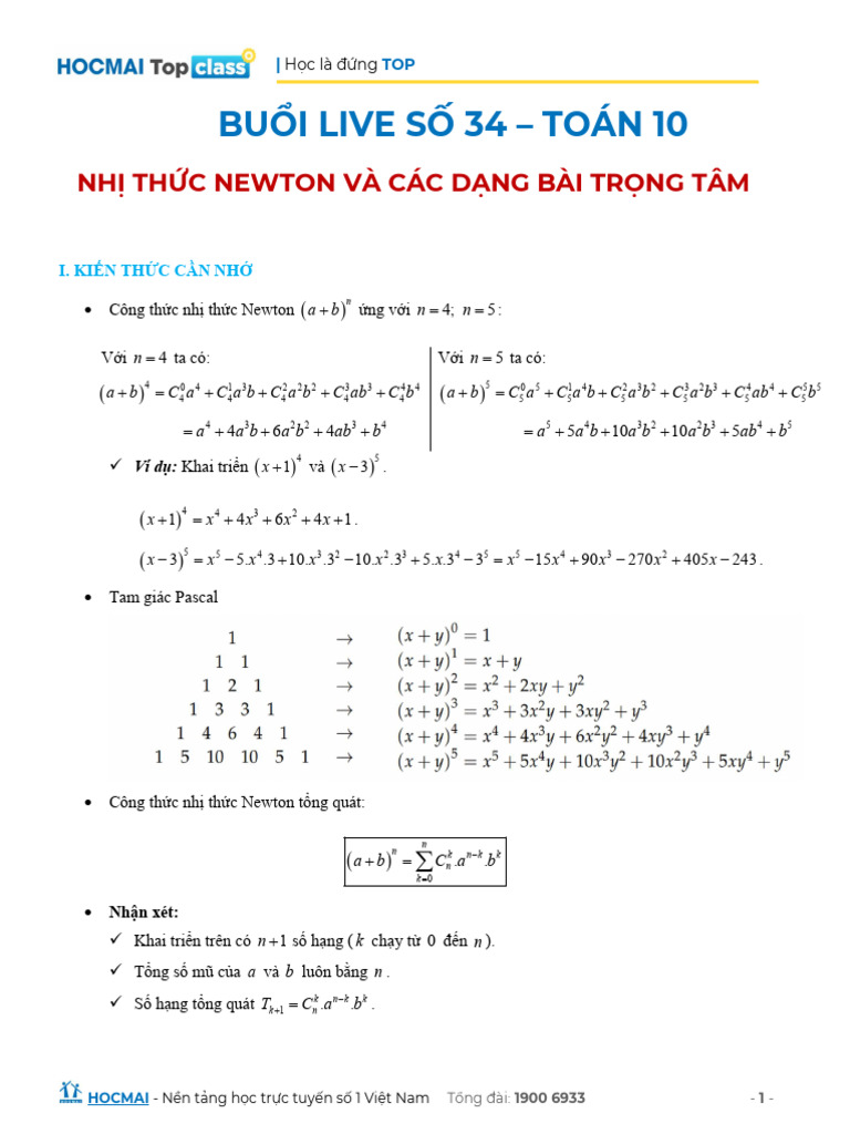 Topclass Buoi 34 Nhi Thuc Newton Va Cac Dang Bai Trong Tam TLBG | PDF