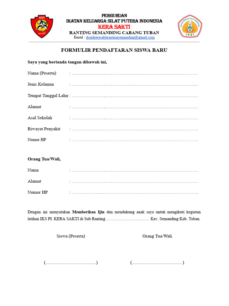 Formulir Pendaftaran Siswa Baru | PDF