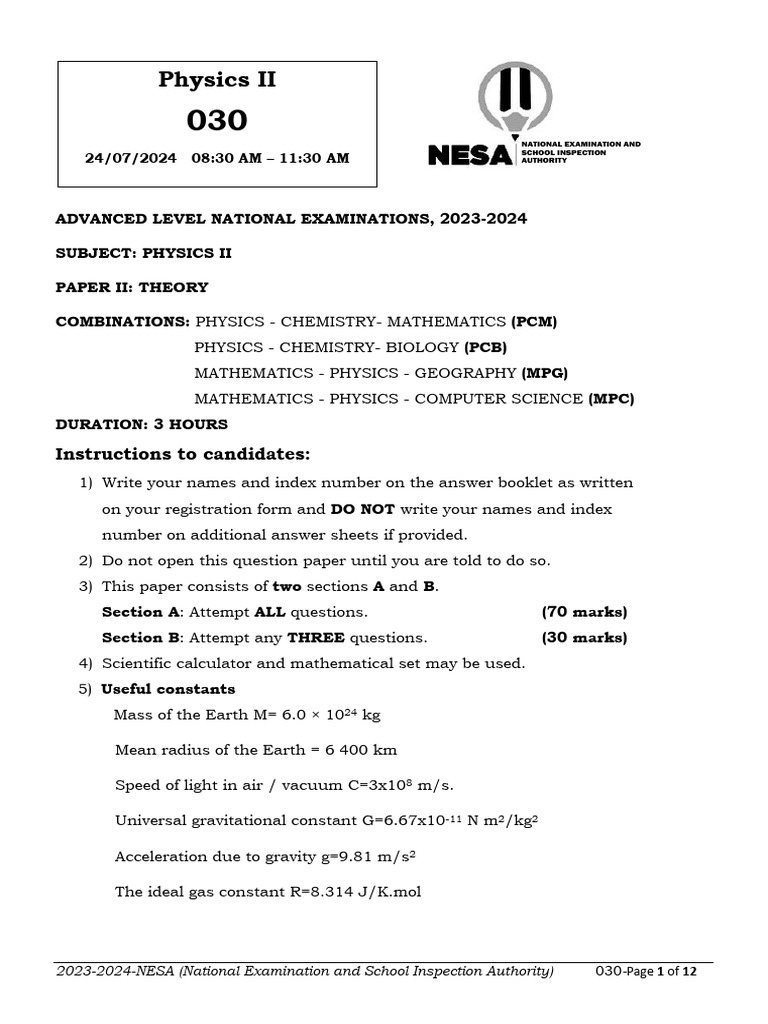 2024 Physics II PCM PCB MPG MPC | PDF | Redshift | Radioactive Decay