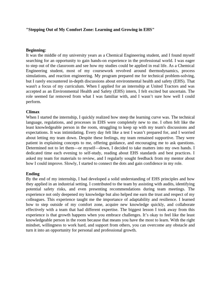 EHS Internship: Growth Beyond Comfort Zone | PDF | Learning | Cognition
