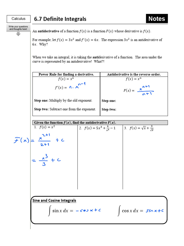 6.7 The Fundamental Theorem of Calculus and Definite Integrals | PDF | Integral | Function ...