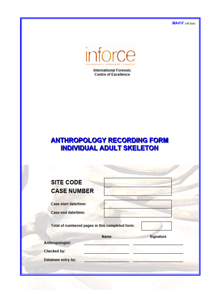 Main Skeletal Recording Form | PDF | Pelvis | Vertebra