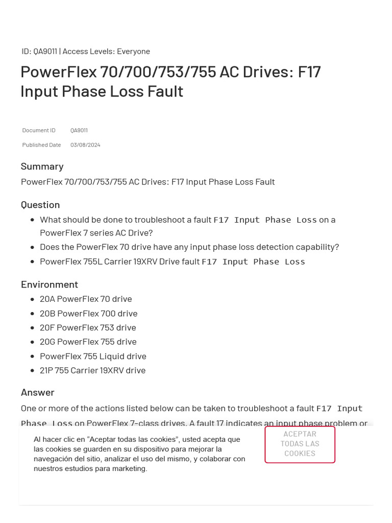 PowerFlex 70 - 700 - 753 - 755 AC Drives - F17 Input Phase Loss Fault | PDF | Fuse (Electrical ...