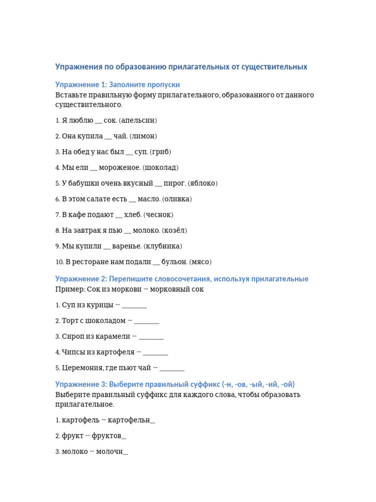 Exercises Russian Adjectives | PDF