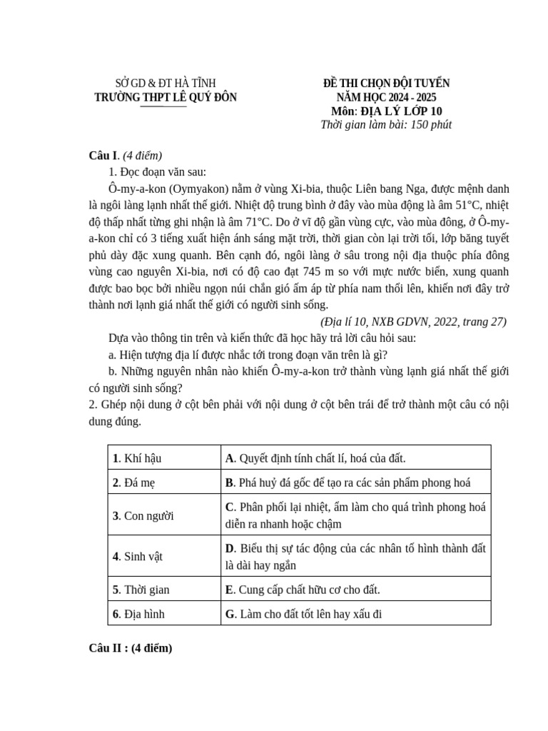 Đề Chọn Hsg 10 Lần 1 | PDF