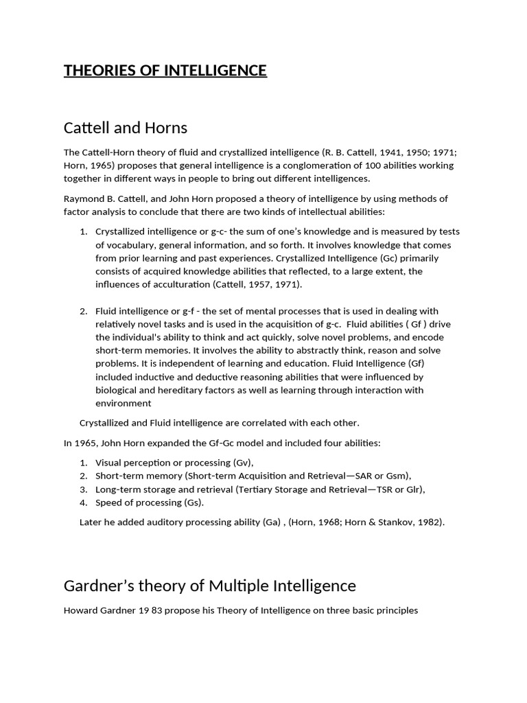 Theories of Intelligence | PDF | Intelligence | Learning