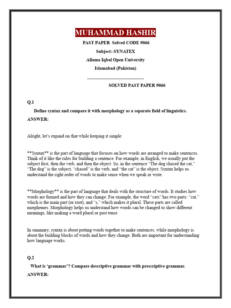 HASHIR Solved PAST Paper 9066 | PDF | Clause | Adverb