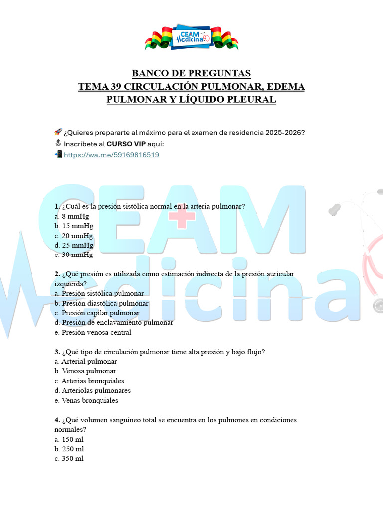 Banco de Preguntas Tema 39 SR | PDF | Pulmón | Edema