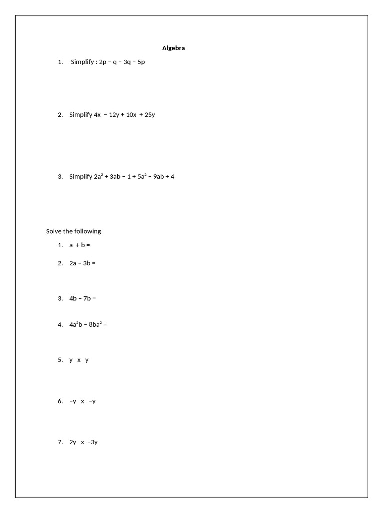 Algebra Simplification and Factorization Guide | PDF