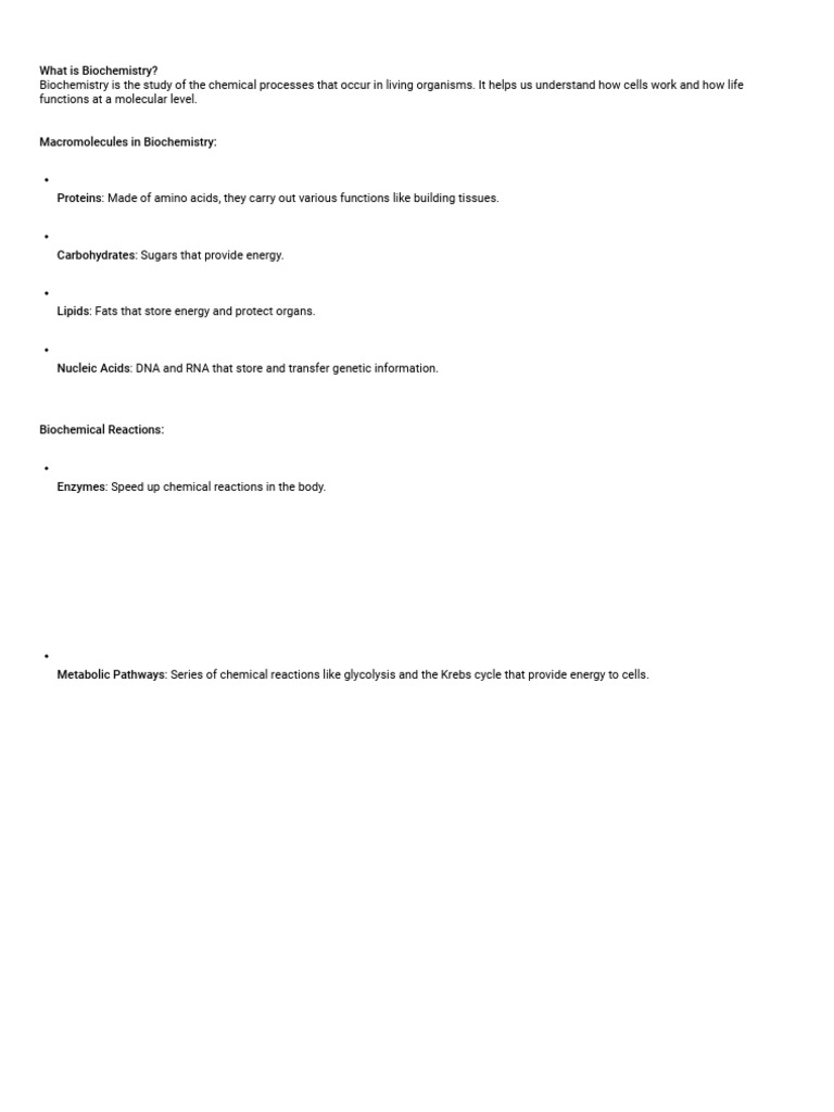 Introduction To Biochemistry (Key Concepts) | PDF