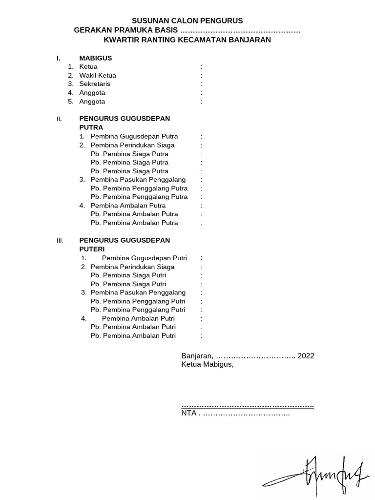 Susunan Pengurus Gudep Pramuka SD | PDF