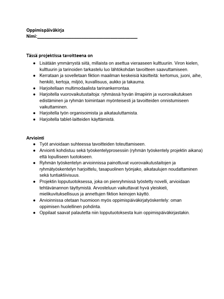 Oppimispäiväkirja Esim | PDF