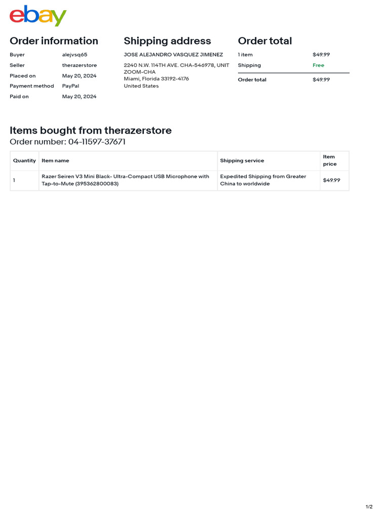 Order Details - Ebay | PDF