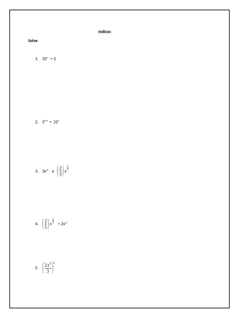 indices and algebraic fractions | PDF