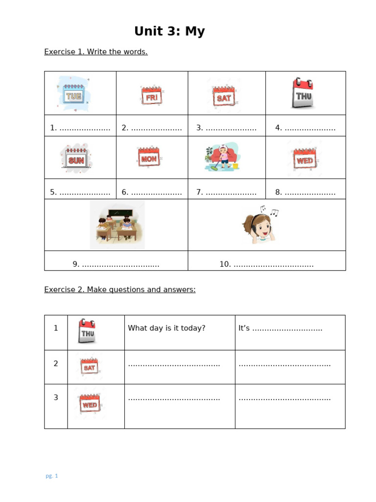 Exercises on Weekly Activities | PDF
