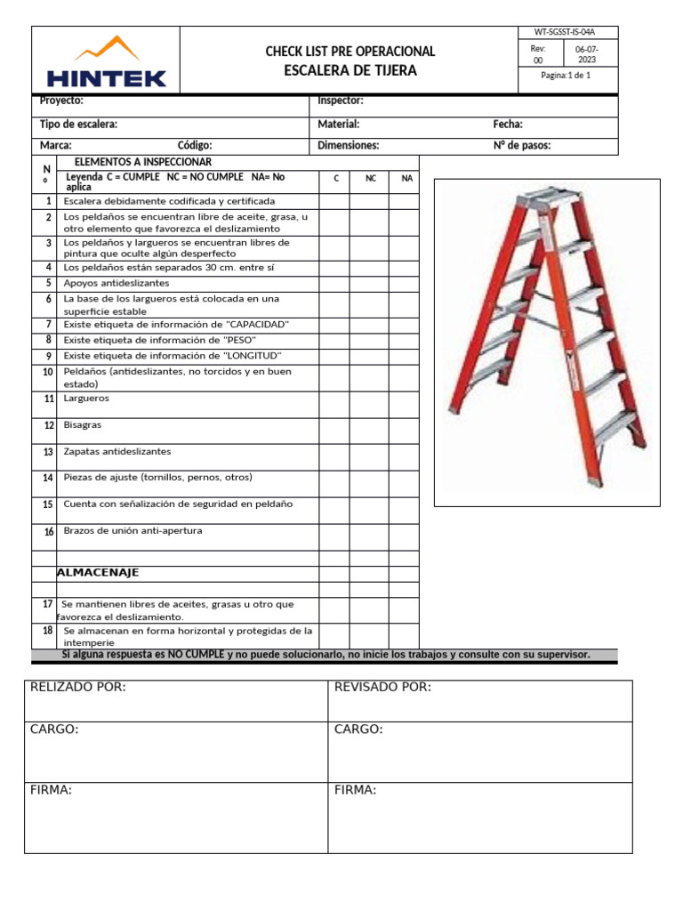 Checklist Escalera de Tijera | PDF