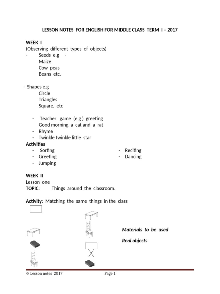 Middle Class English Lesson Notes 2017 | PDF | Learning