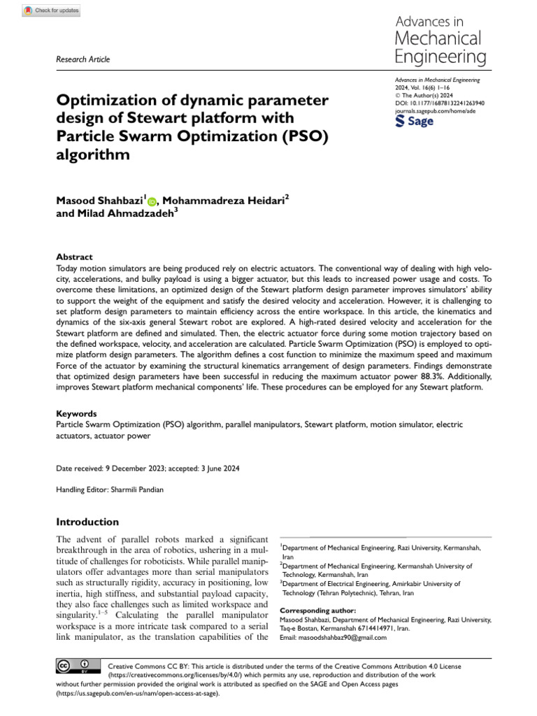 Shahbazi Et Al 2024 Optimization of Dynamic Parameter Design of Stewart Platform With Particle ...
