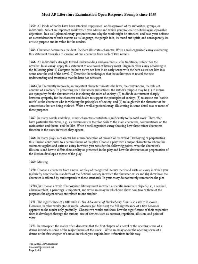 AP Literature Exam Open Response Prompts | PDF | Essays | Plot (Narrative)