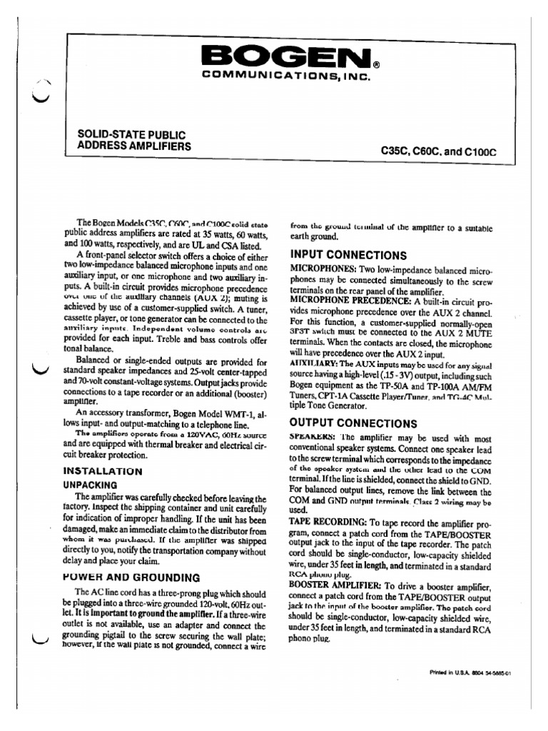 Bogen Classic Series C100 | PDF