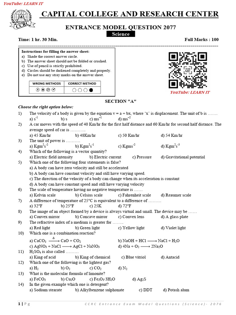 Model Question Science 2077 | PDF | Velocity | Matrix (Mathematics)
