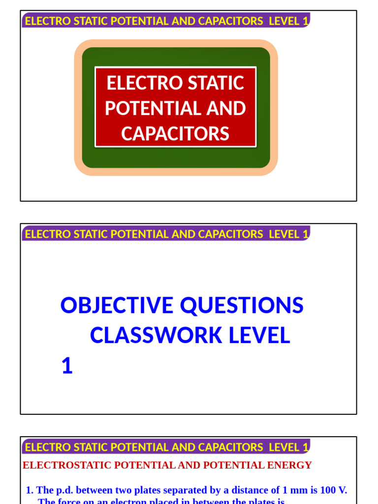 Electrostatic Potential & Capacitors Quiz | PDF | Capacitor | Capacitance