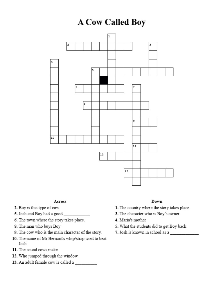 A Cow Called Boy Crossword Puzzle | PDF