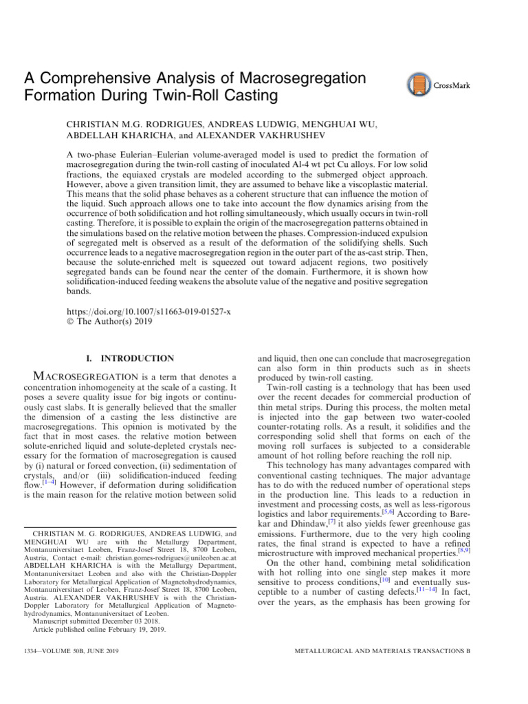 A Comprehensive Analysis of Macrosegregation Formation During Twin-Roll Casting | PDF ...