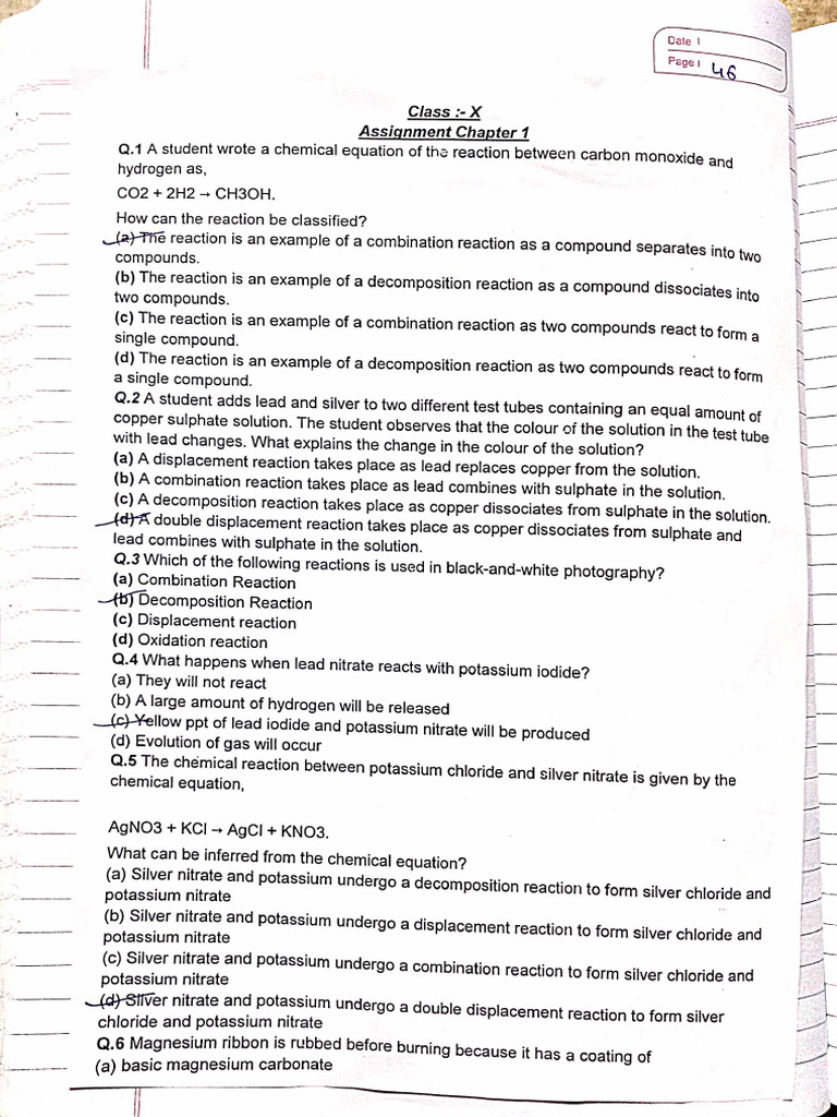 Ch-chemical Reactions and Equations Assignment | PDF