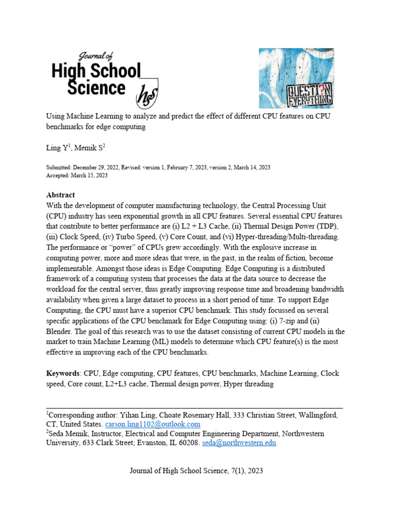 Using Machine Learning To Analyze and Predict The Effect of Different Cpu Features On Cpu ...