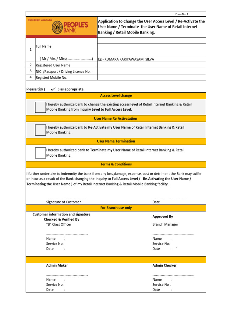 User Access Change Form for Banking | PDF | Online Banking | Banks ...