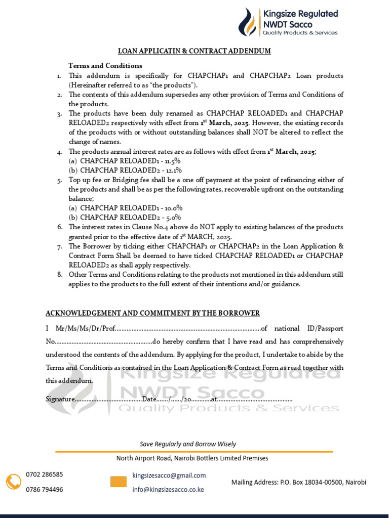 Loan Contract Addendum | PDF | Private Law | Financial Services